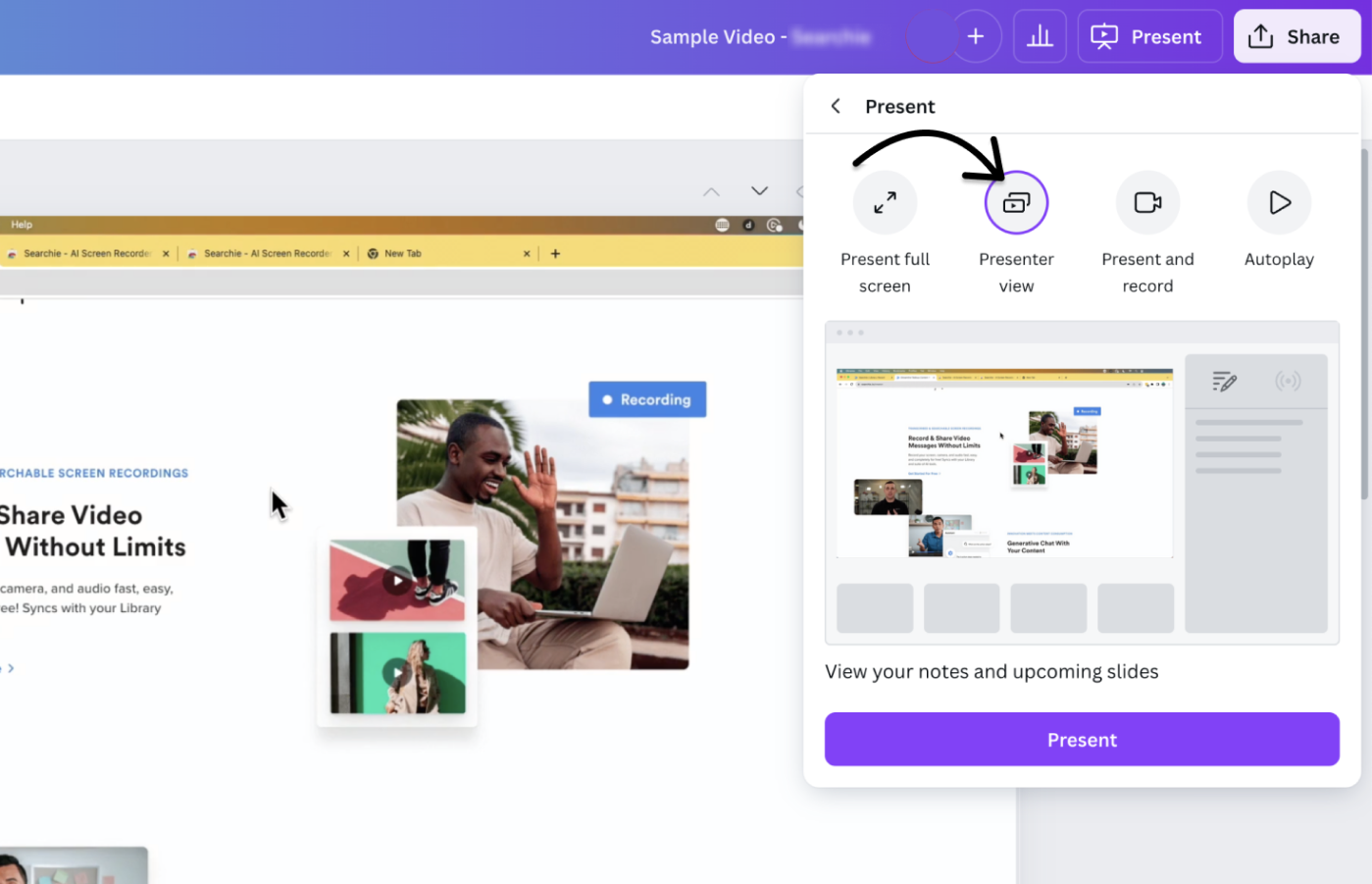 Record your presentation using the Chrome extension